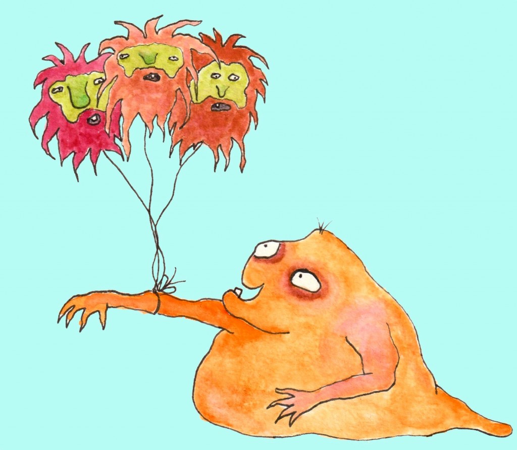 Slug Monster with Caveman Head Balloons drawing by Jeff Syrop | Doodle ...