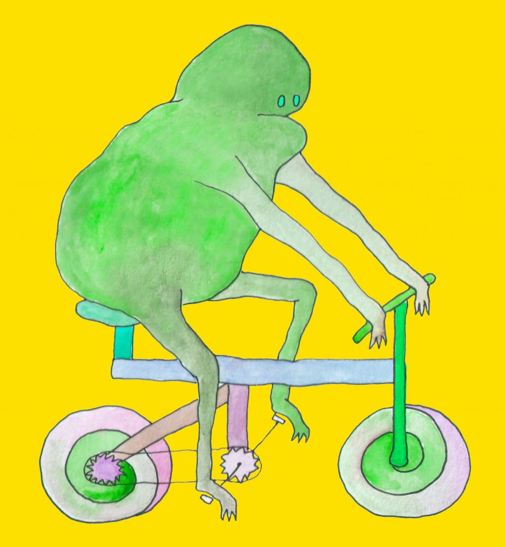 Frog Monster on a Bicycle drawing by Jeff Syrop | Doodle Addicts