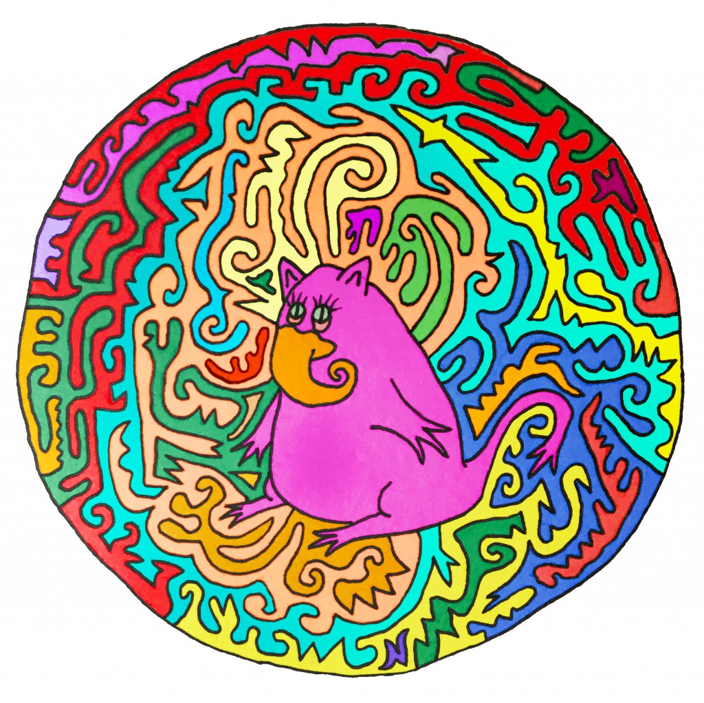 Kitty Birdy Zen Trip drawing by Jeff Syrop | Doodle Addicts