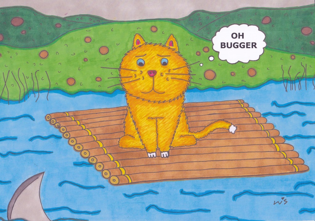 cat on a raft drawing by mindthegap | Doodle Addicts