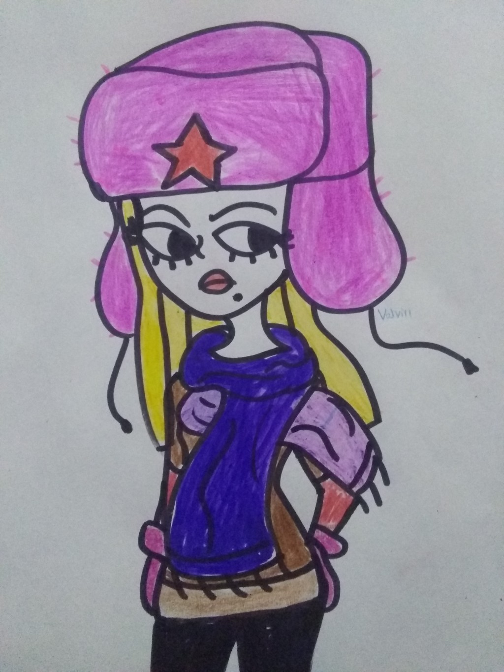 Lady wearing a ushanka drawing by Valeria | Doodle Addicts