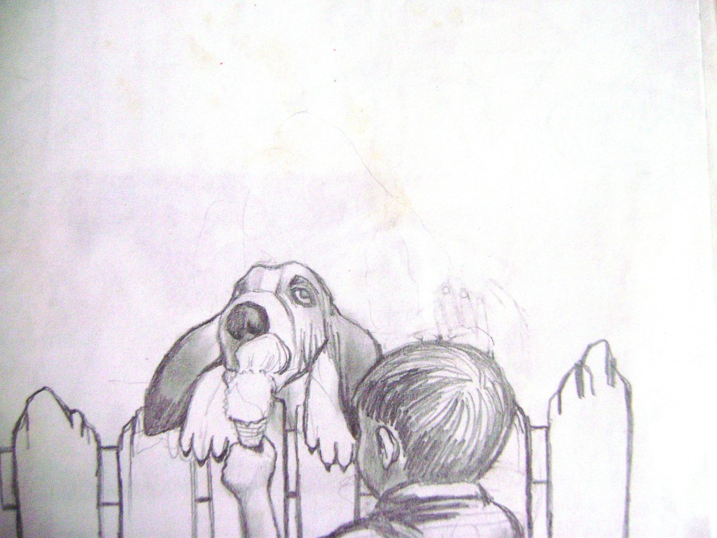 Boy feeding dog drawing by Odinel pierre | Doodle Addicts