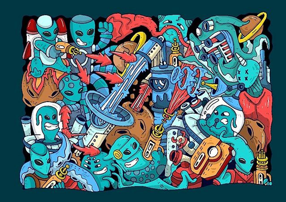 Green Alien drawing by Lukman Hakim Huda | Doodle Addicts