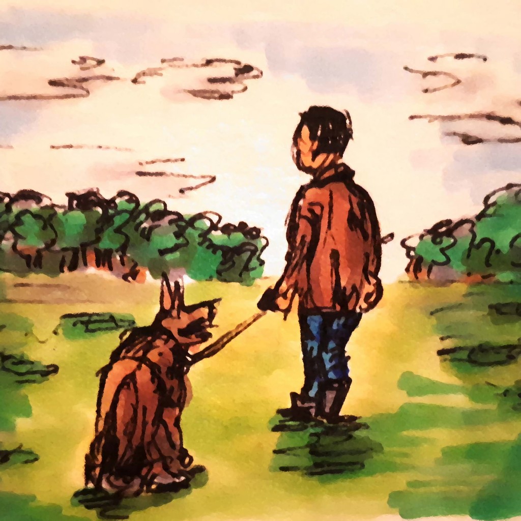 Man with Dog drawing by Daniel Gräfen | Doodle Addicts