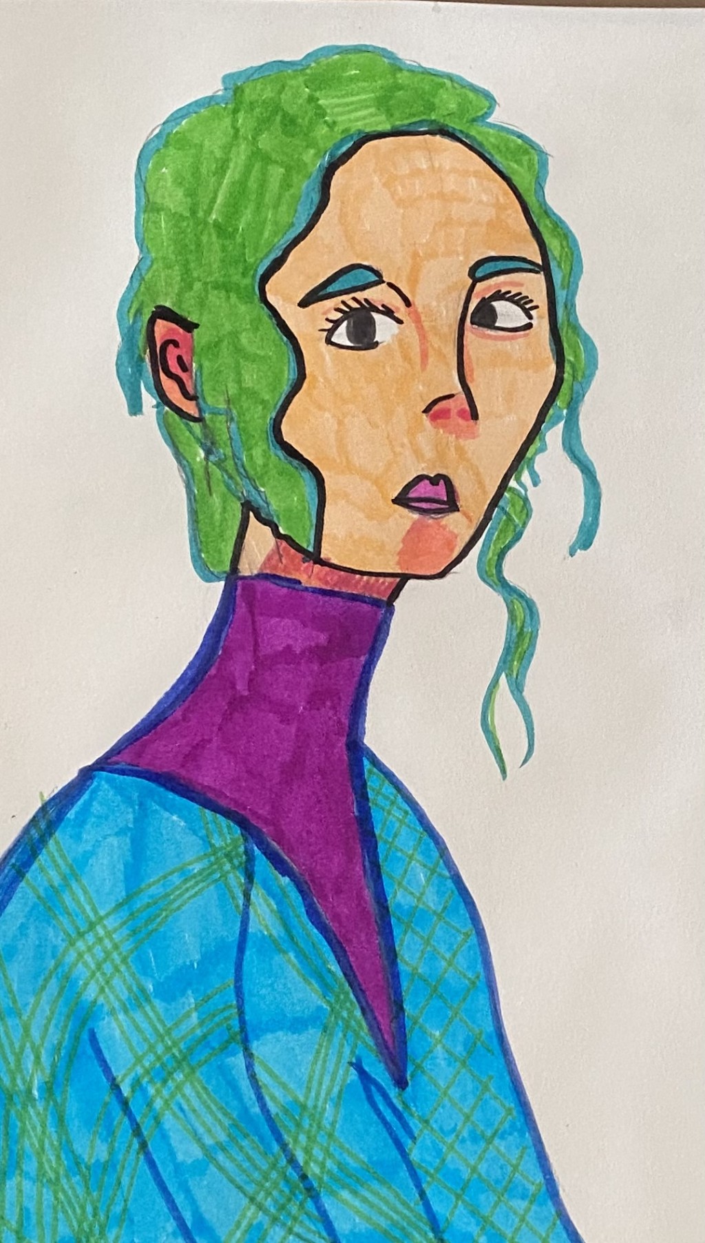 Green hair woman drawing by Aisha | Doodle Addicts