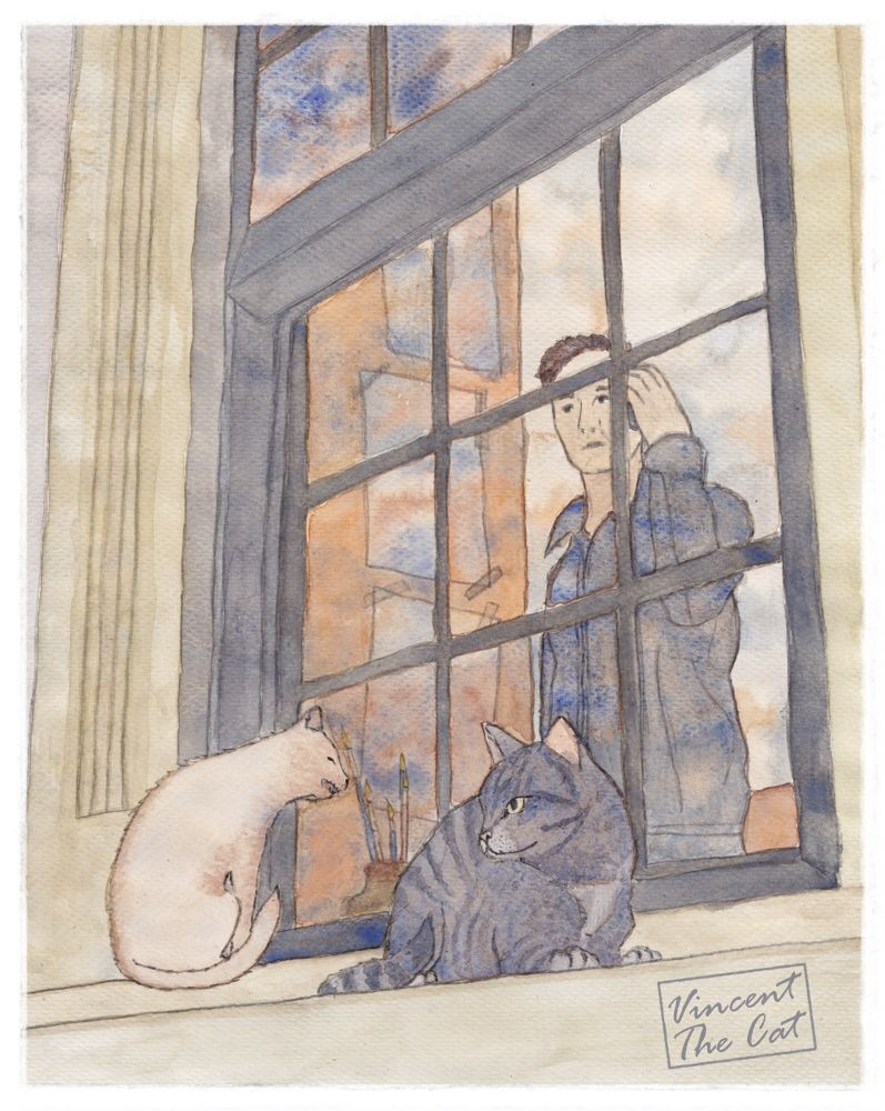 Two cats sitting on a window sill drawing by Vi | Doodle Addicts