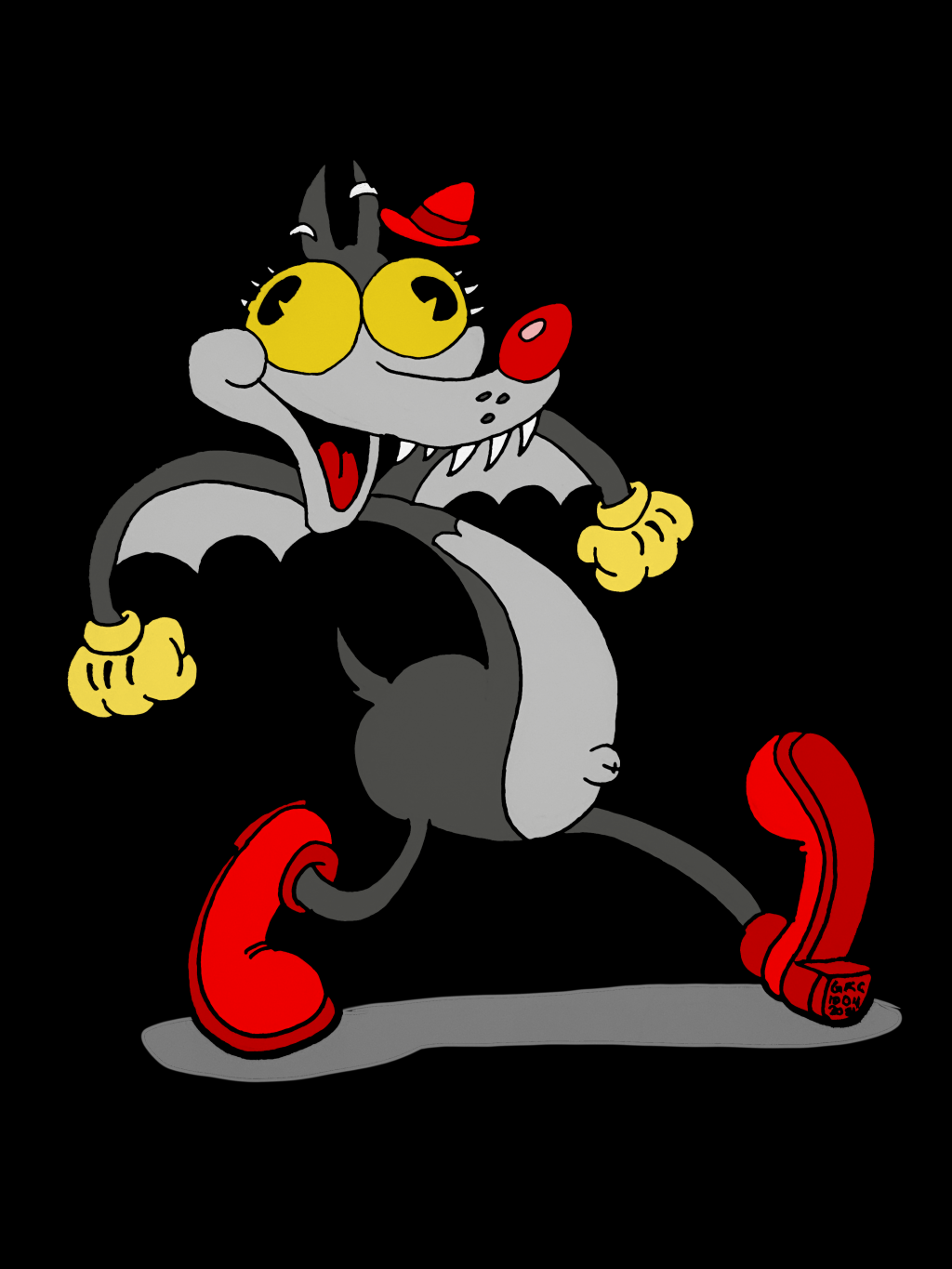 Funny Rubber Hose Stylized Bat drawing by Ginger | Doodle Addicts
