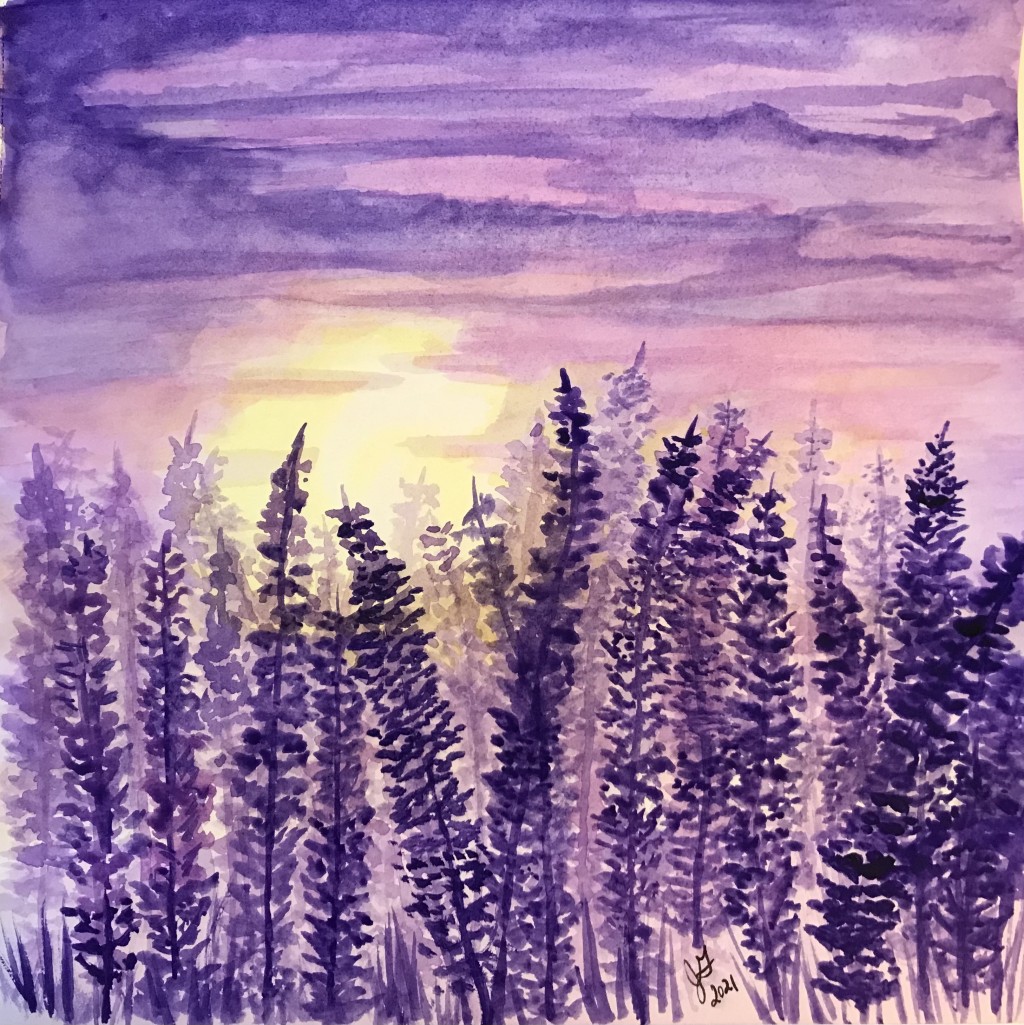 Lavender field sunset drawing by Jean Garro | Doodle Addicts