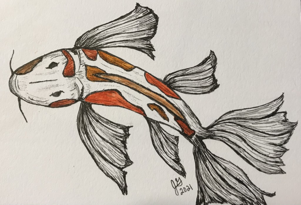Inktober Koi drawing by Jean Garro | Doodle Addicts