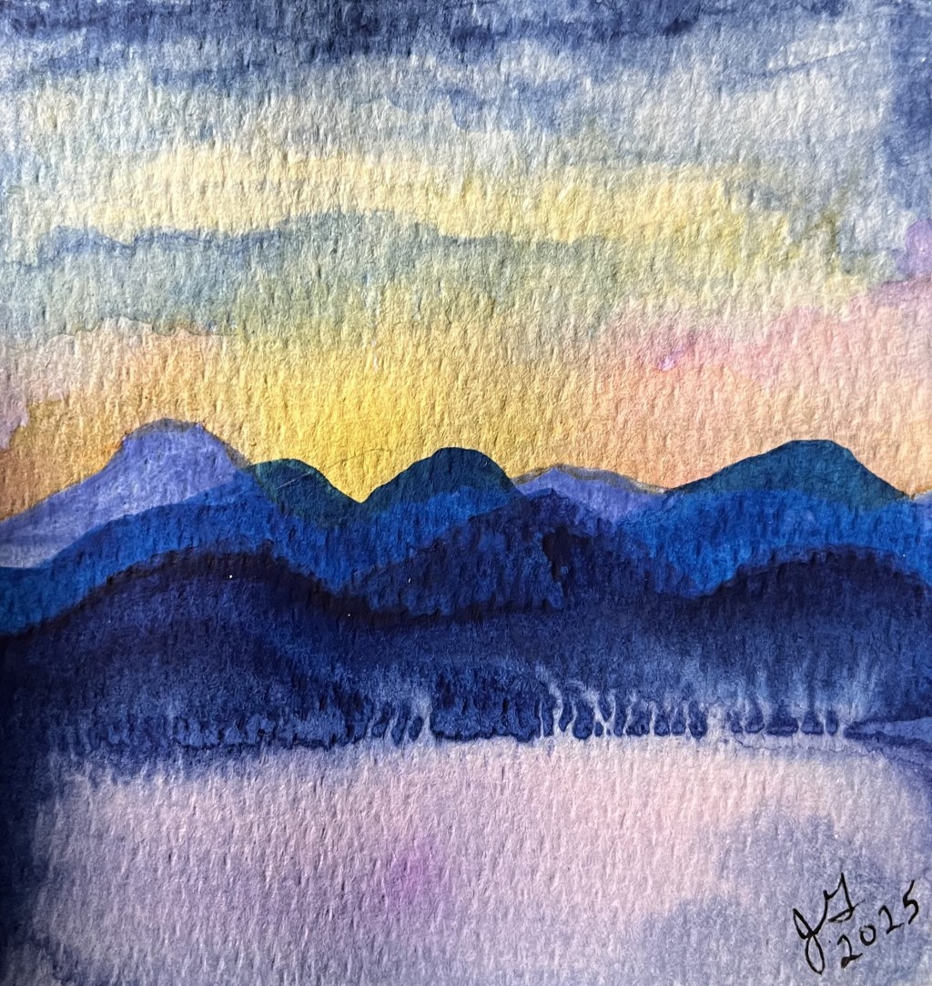 Blue Mountain sunrise drawing by Jean Garro | Doodle Addicts