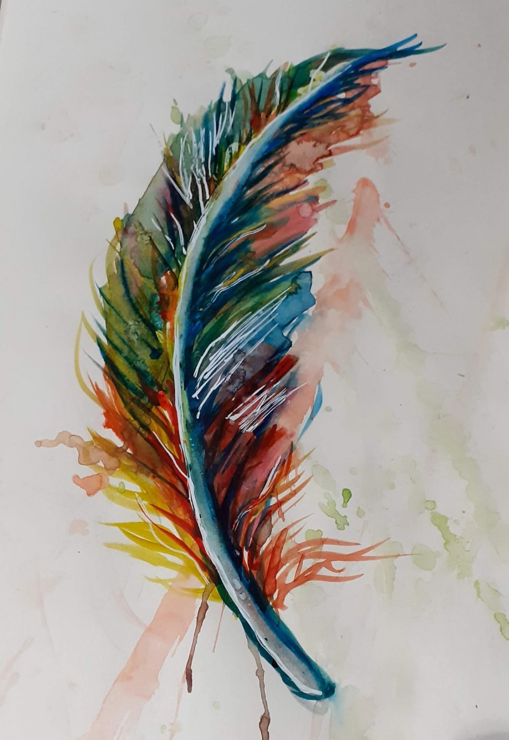 Feather Using Watercolour Drawing By Jennifer Doodle Addicts
