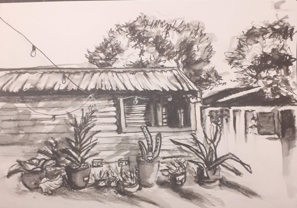 My friends back yard. drawing by Jennifer | Doodle Addicts