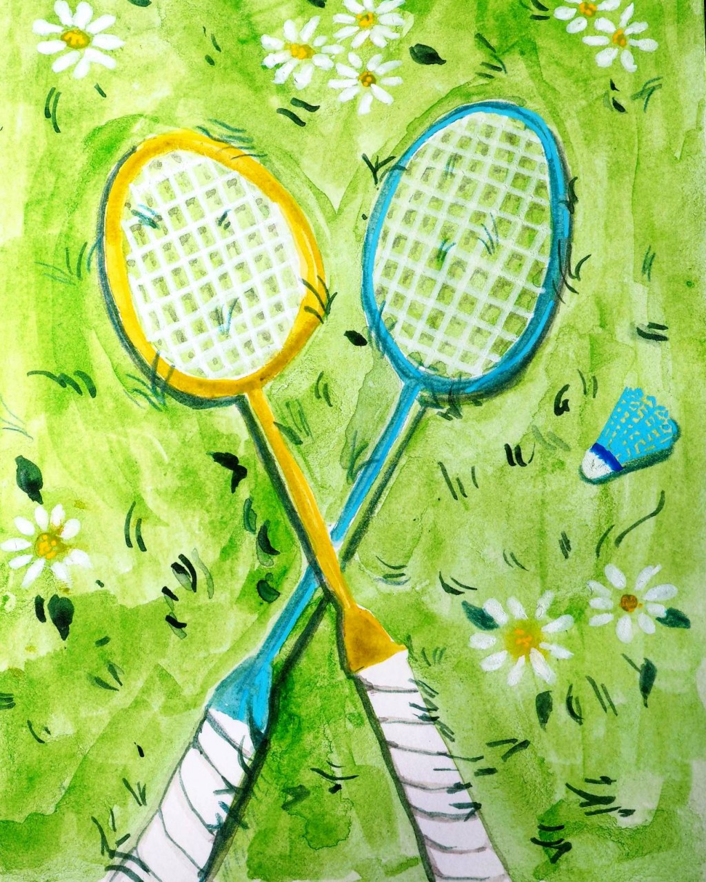 Summer garden: badminton game drawing by Anna | Doodle Addicts