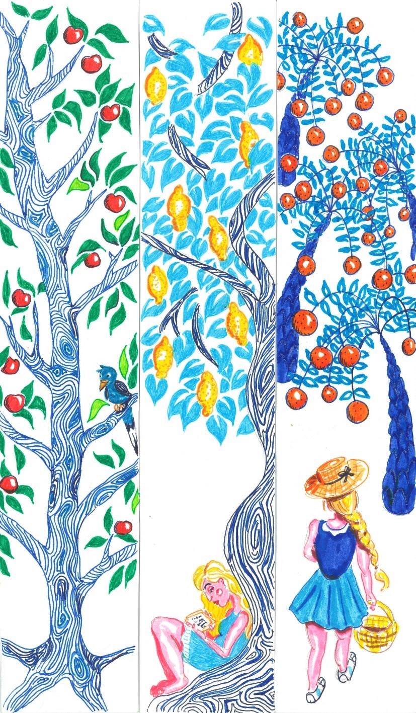 Fruit trees bookmarks drawing by Anna | Doodle Addicts