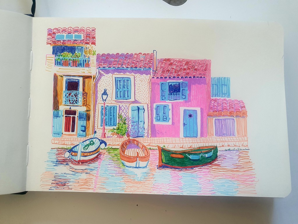 Martigues Harbour drawing by Anna | Doodle Addicts