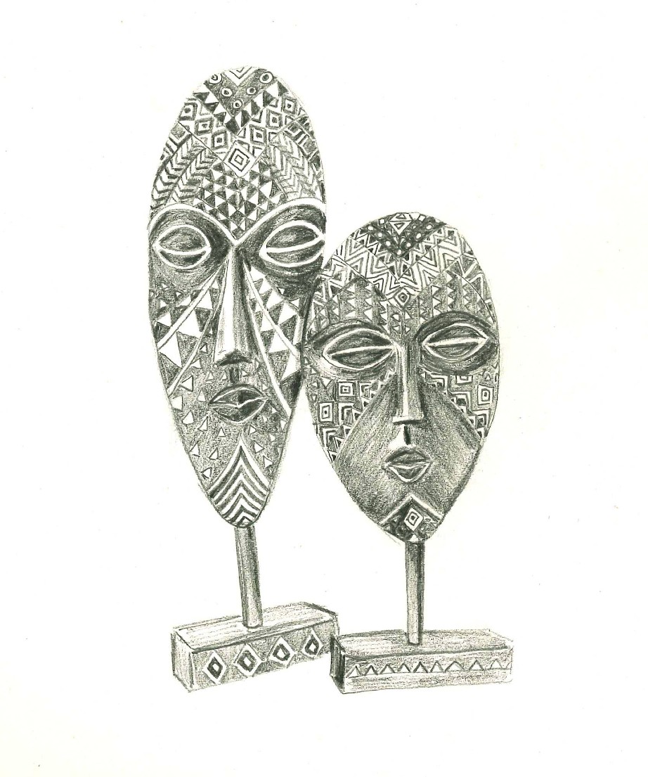 01/16 Travel Memories : African Masks drawing by Anna | Doodle Addicts