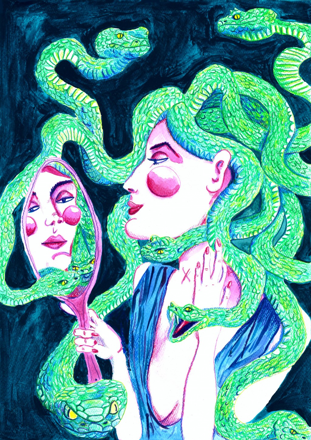 Medusa and its mirror drawing by Anna | Doodle Addicts