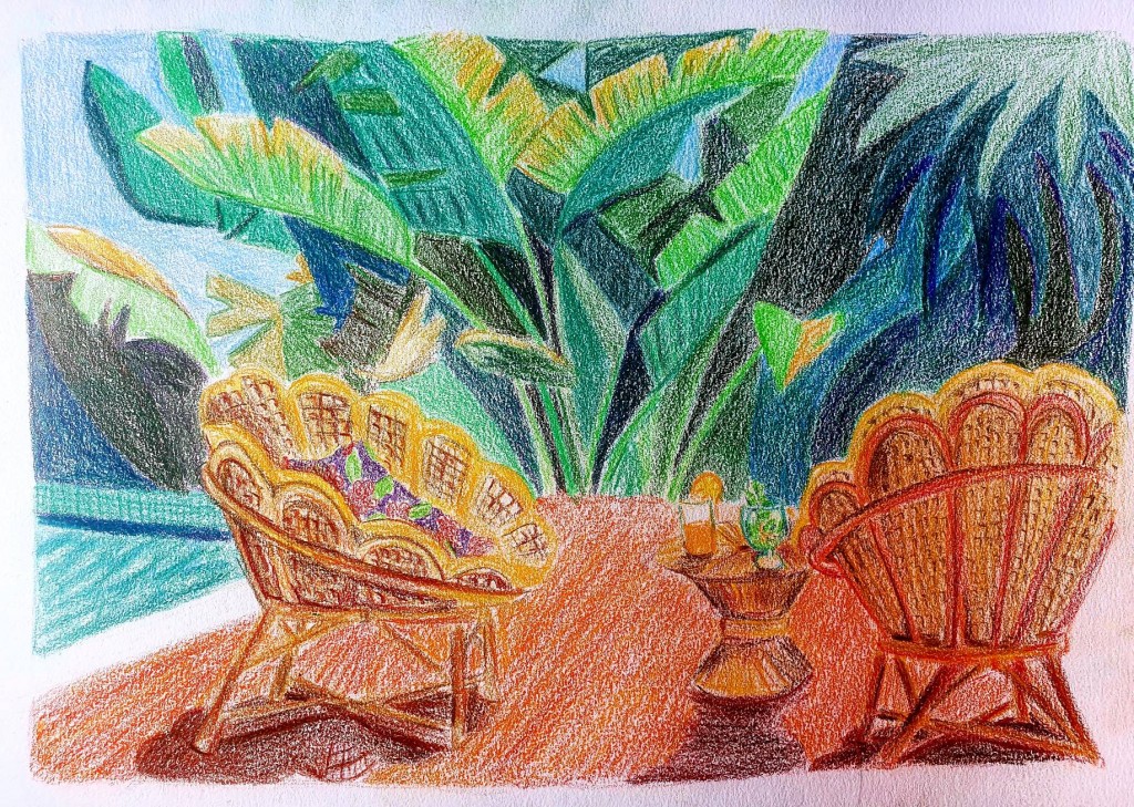 Tropical poolside drawing by Anna | Doodle Addicts