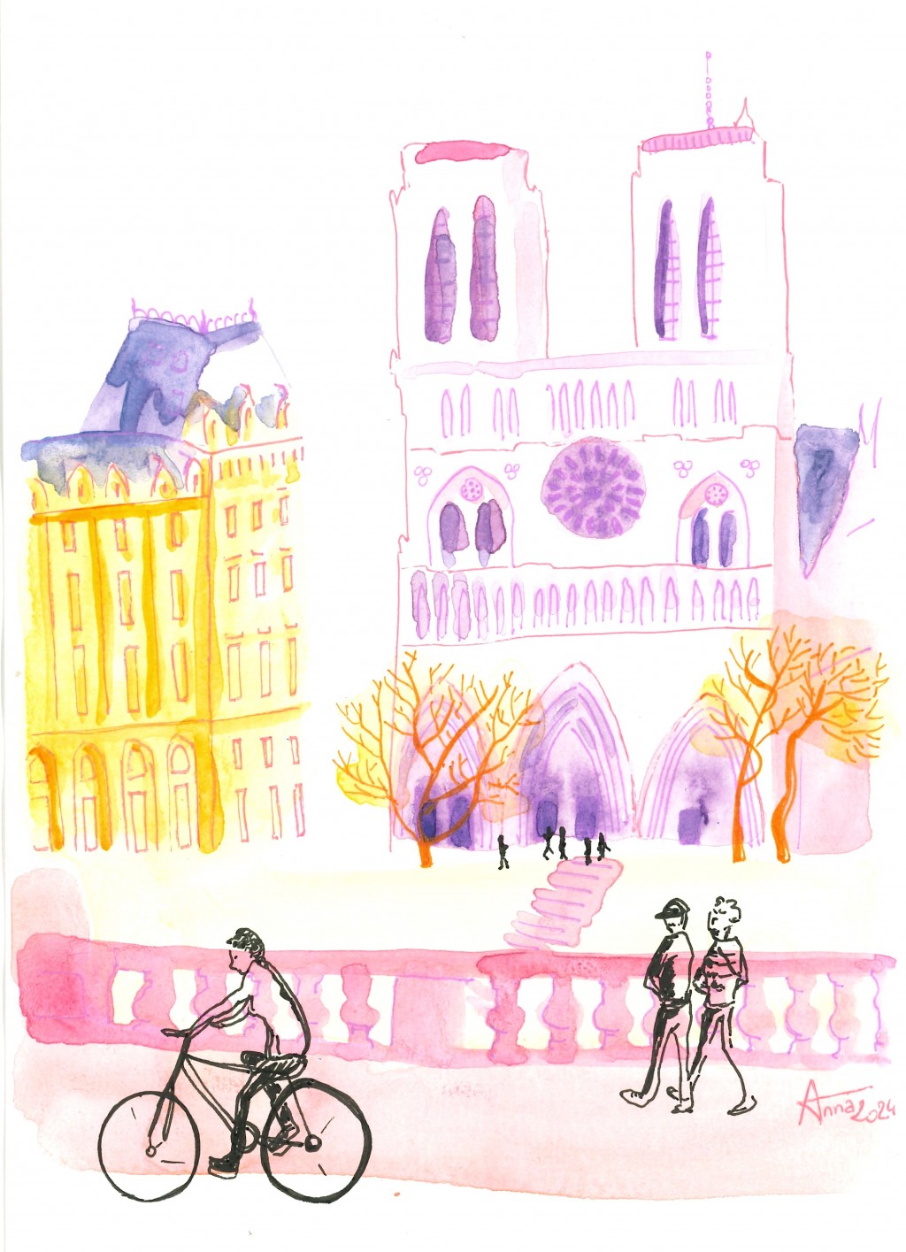 Paris Notre-Dame Pink drawing by Anna | Doodle Addicts