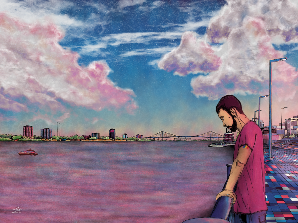 Detroit River drawing by Kurtis D Edwards | Doodle Addicts