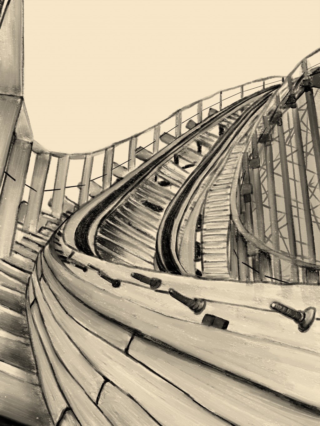 Wooden Roller Coaster drawing by Kurtis D Edwards | Doodle Addicts