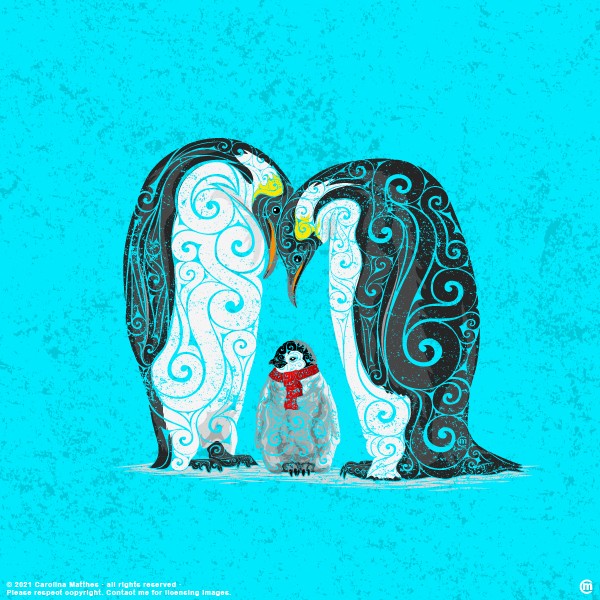 Swirly Penguin Family drawing by Vector Ink | Doodle Addicts