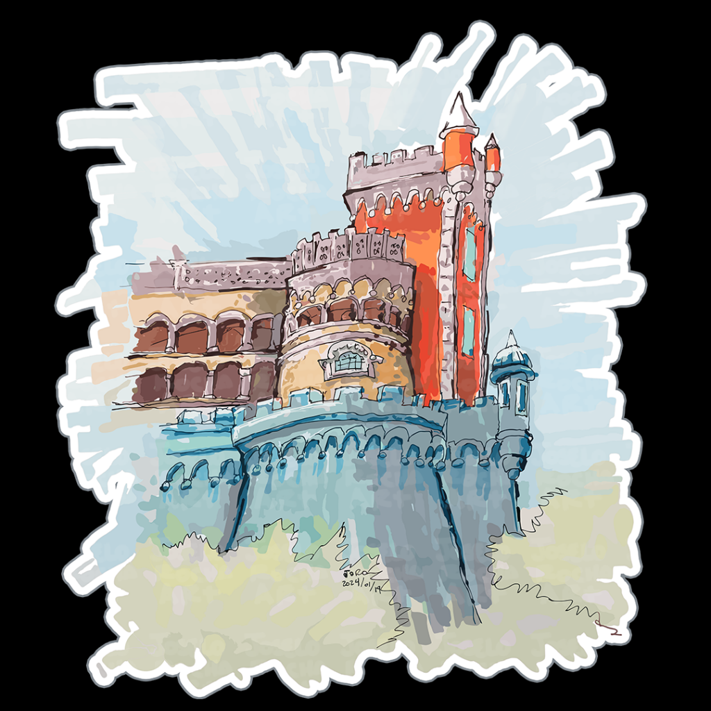 Colorful Pena Palace, Castle in Sintra Portugal drawing by Joselo Rocha ...