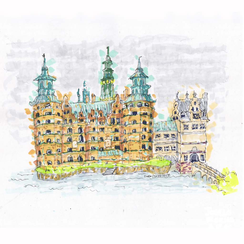 Frederiksborg Castle in Hillerød, Denmark drawing by Joselo Rocha ...