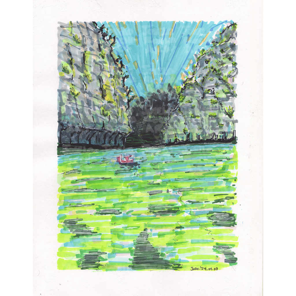 Thailand colorful waterscape drawing by Joselo Rocha | Doodle Addicts