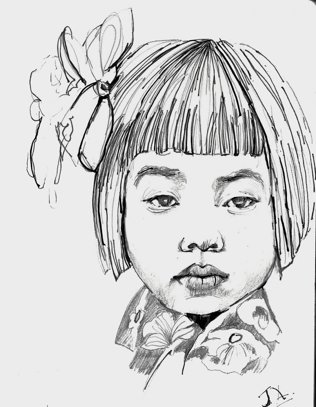 Japanese girl Ink drawing drawing by Julie Arvaniti | Doodle Addicts