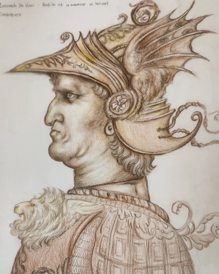 Profile of a Warrior in Helmet drawing by Lilian Greisse | Doodle Addicts