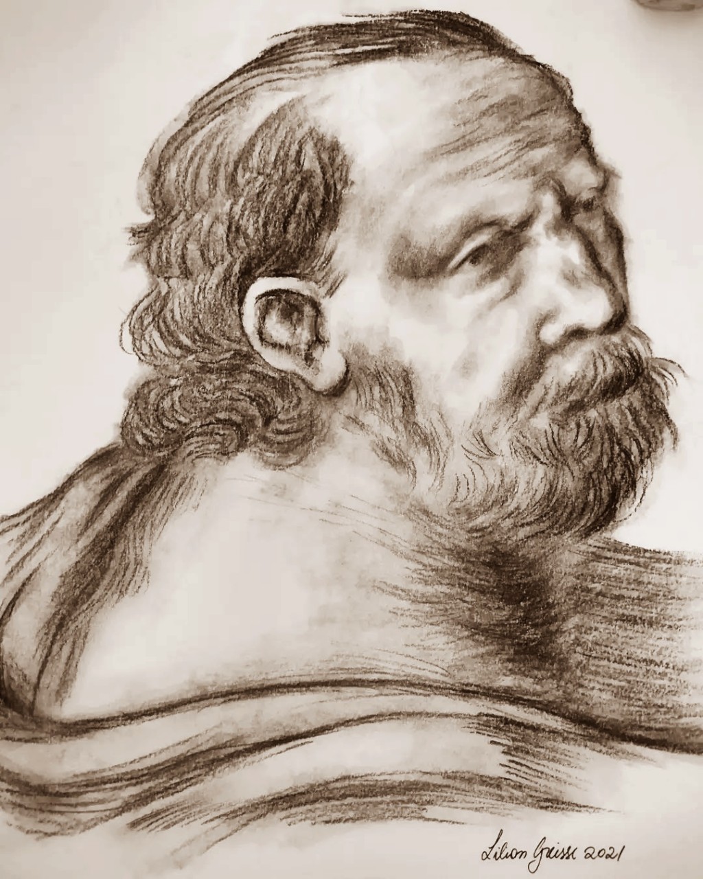Bust of an apostle drawing by Lilian Greisse | Doodle Addicts