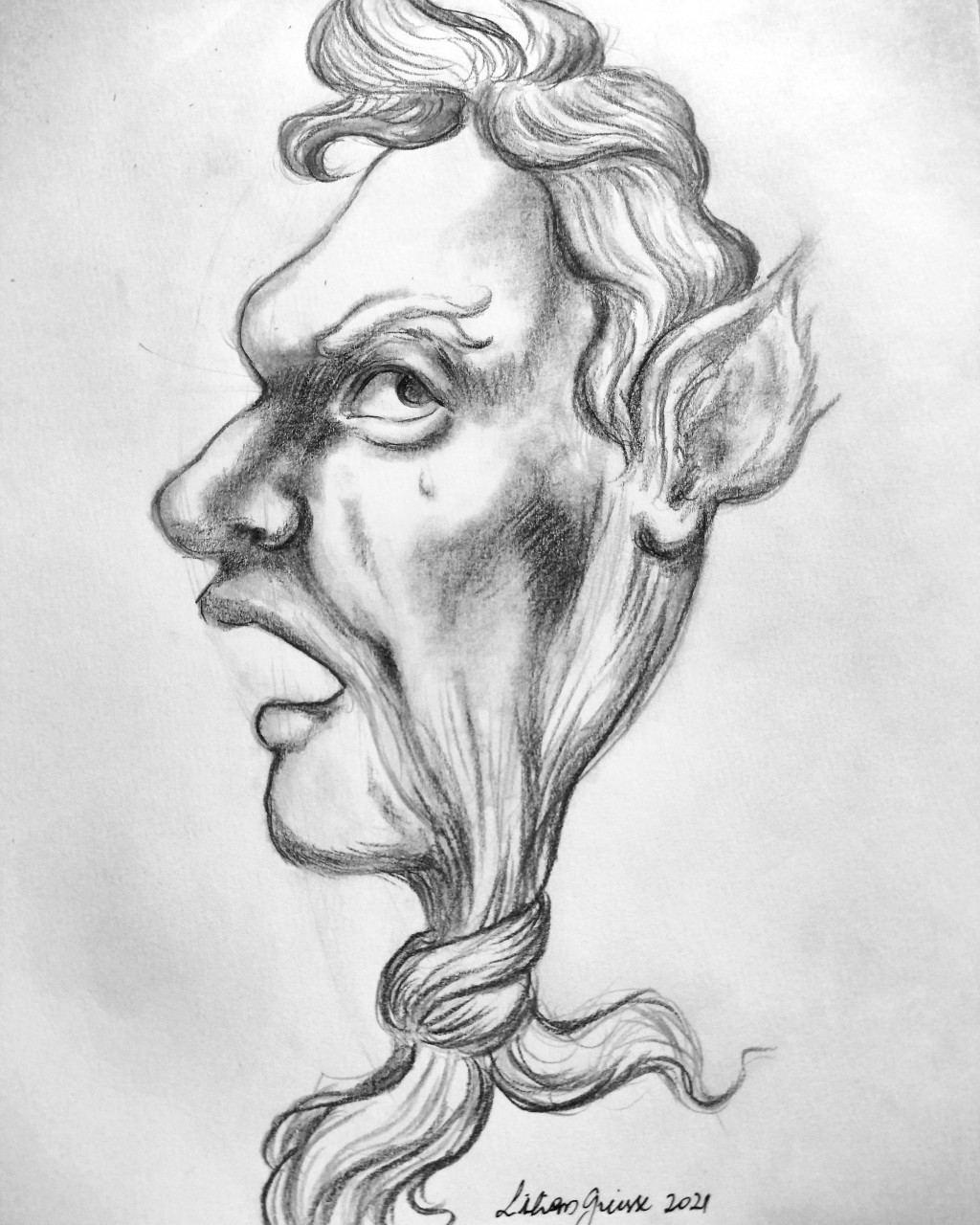 Head Being Strangled by its Own Hair drawing by Lilian Greisse | Doodle ...