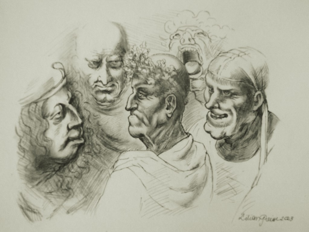 Da Vinci - Grotesque heads drawing by Lilian Greisse | Doodle Addicts