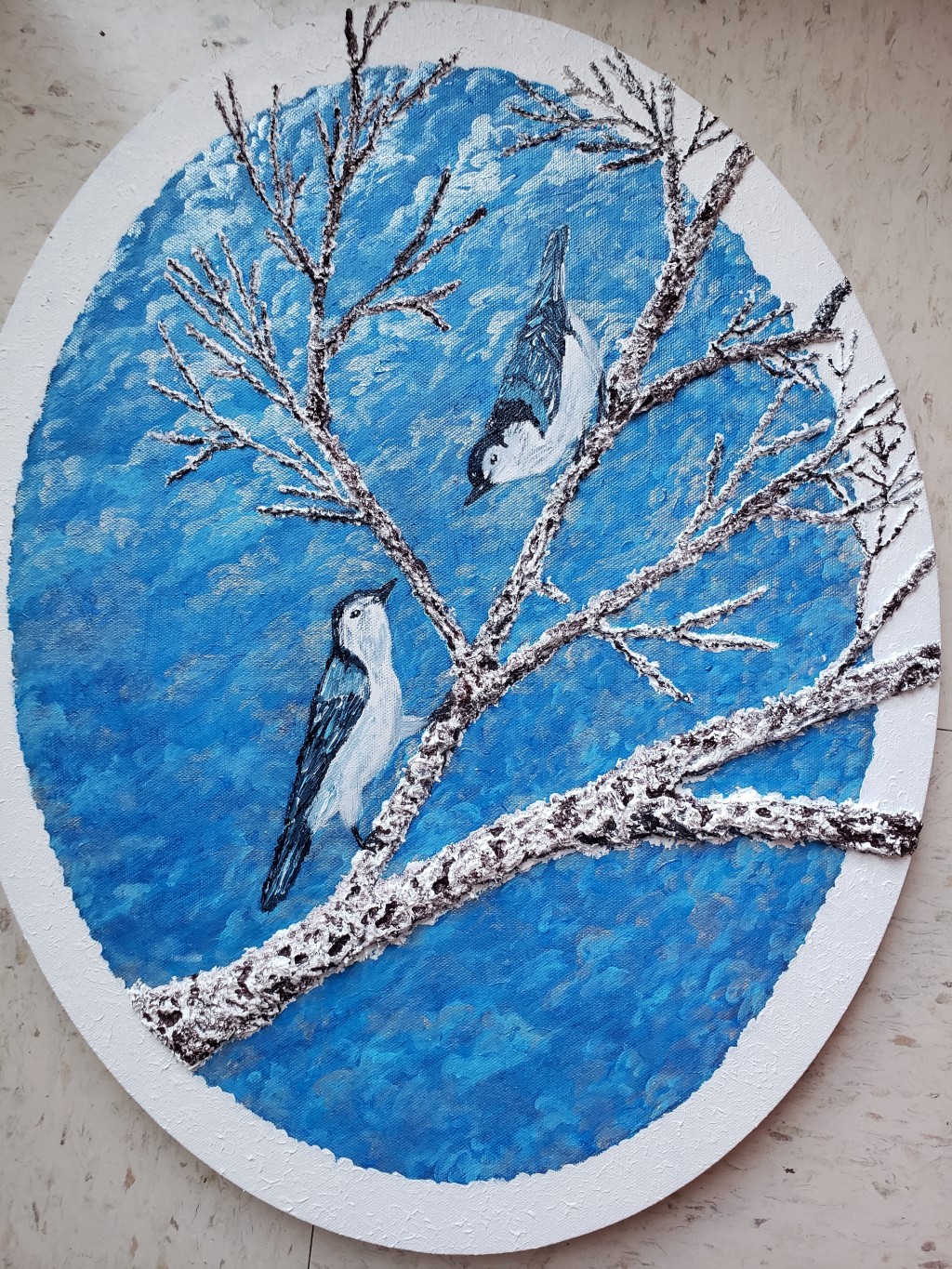 Winter Birds with moving clouds drawing by Lora Sager | Doodle Addicts
