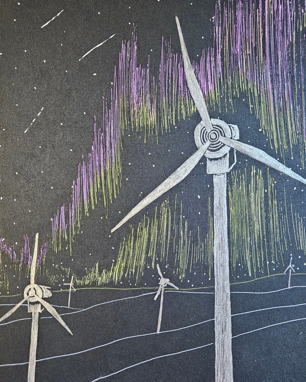 Northern lights on the Prairie drawing by Lora Sager | Doodle Addicts