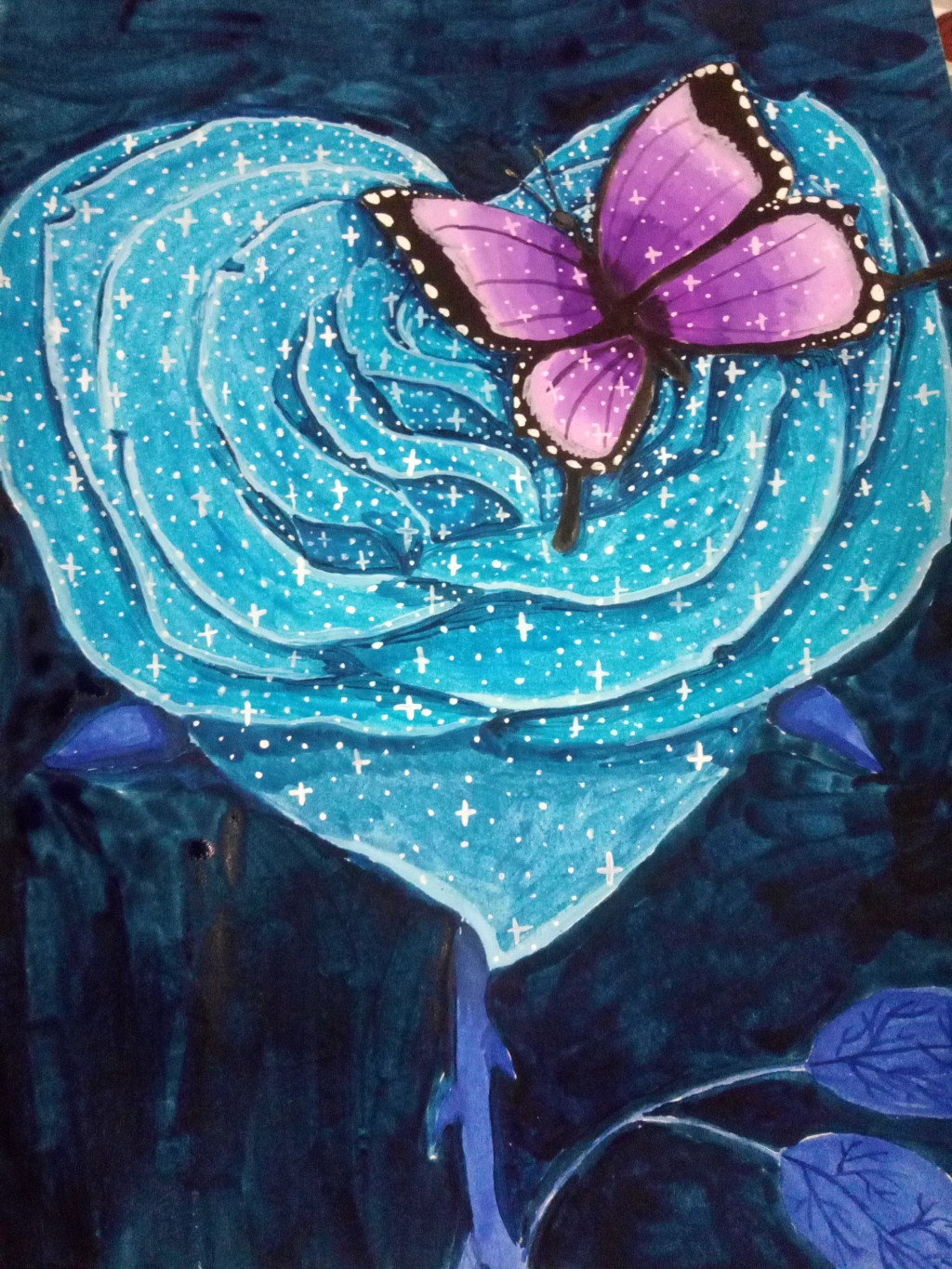 Galaxy Heart with a butterfly drawing by Rebecca Kaylin Jones | Doodle Addicts
