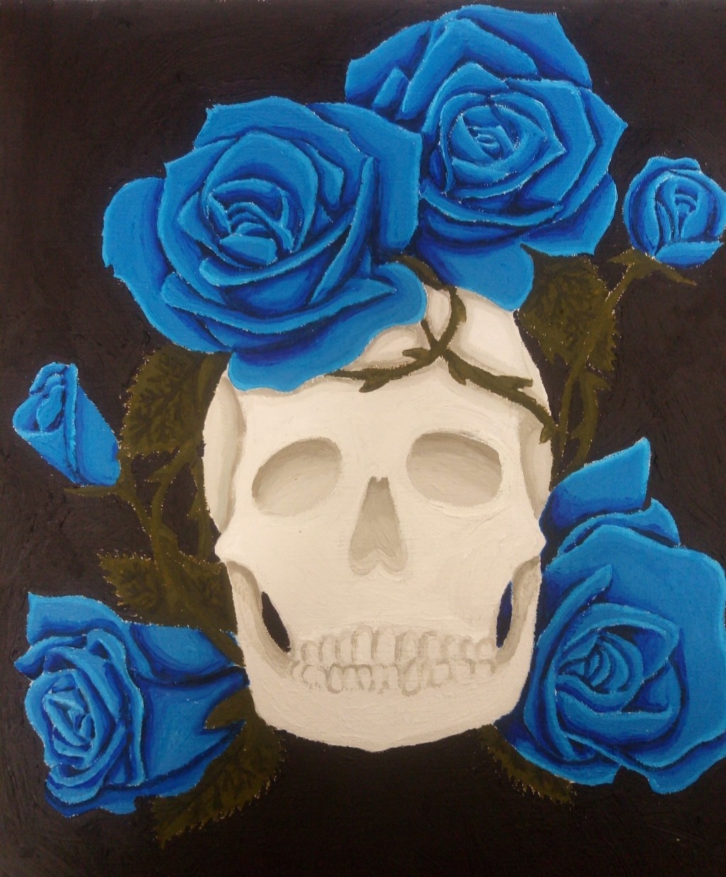 Skull covered in Blue Roses drawing by Rebecca Kaylin Gibson | Doodle ...