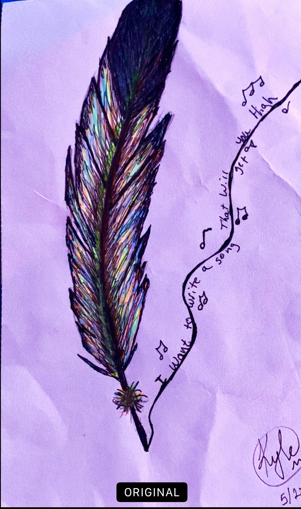 Talking music feather drawing by Kyle Mayfield | Doodle Addicts