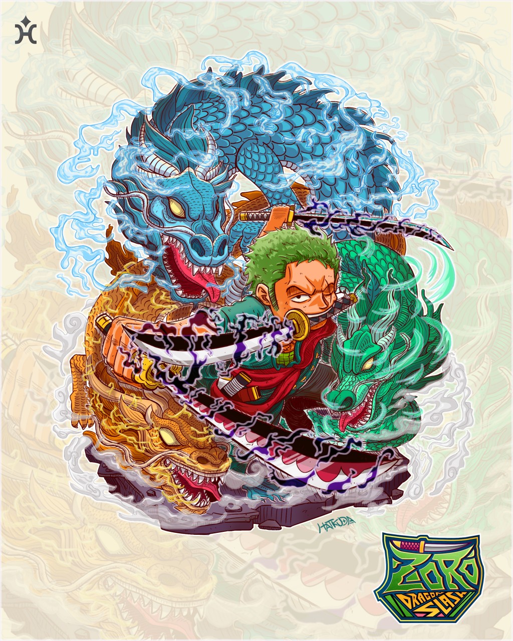 Hatkuda character 9 Roronoa Zoro drawing by Hatkuda | Doodle Addicts