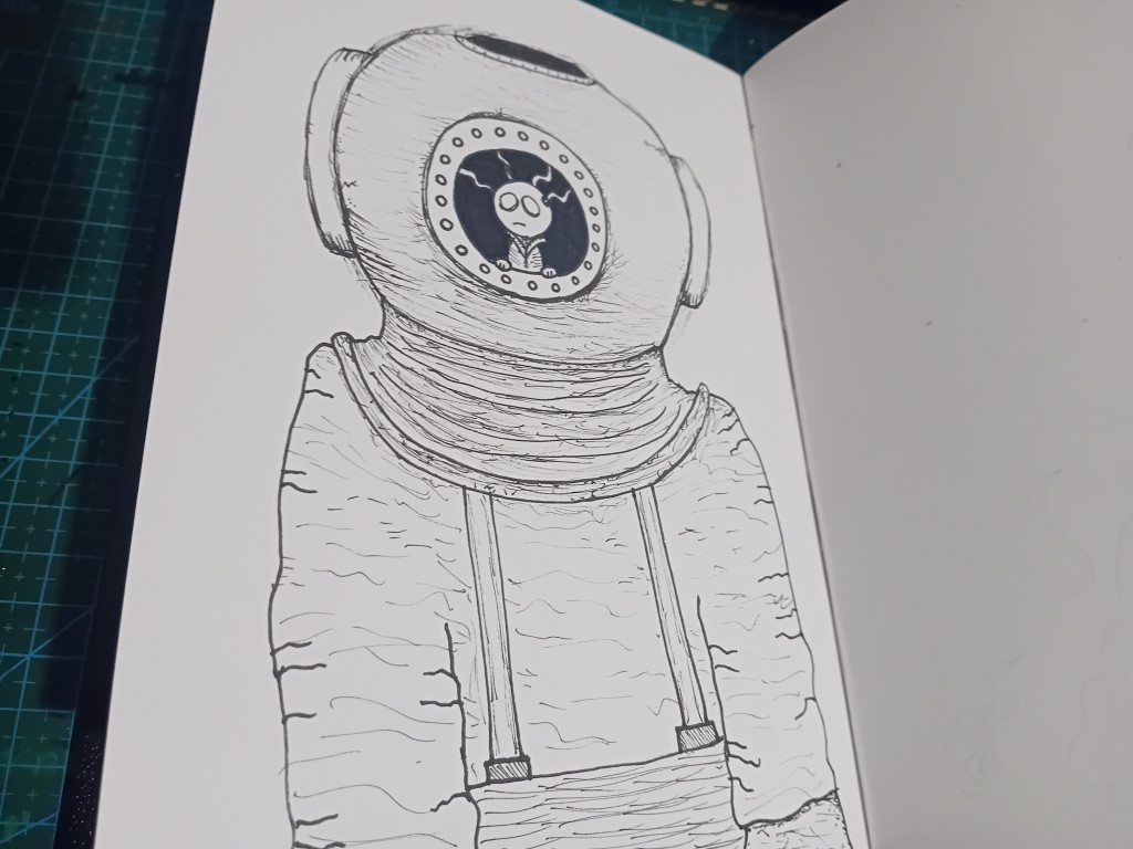 Deep sea diving suit drawing by Gamma Imps | Doodle Addicts