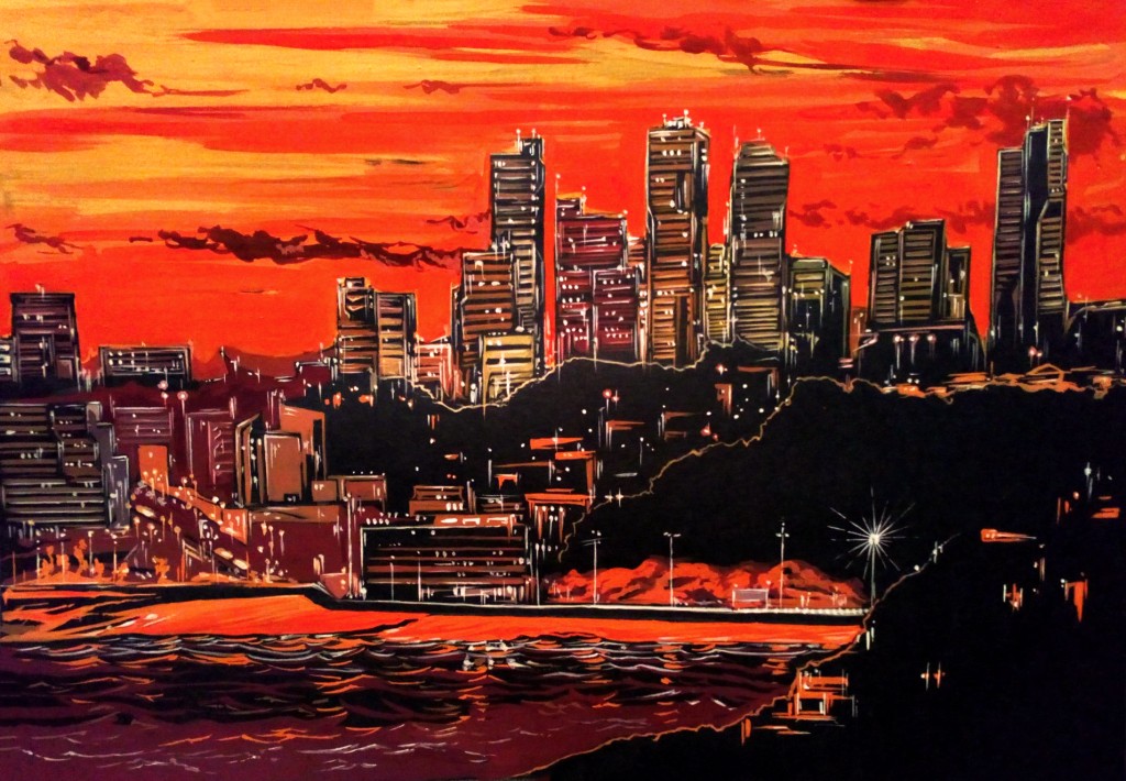 "The city at sunset" drawing by Slobodchikov Alexander | Doodle Addicts