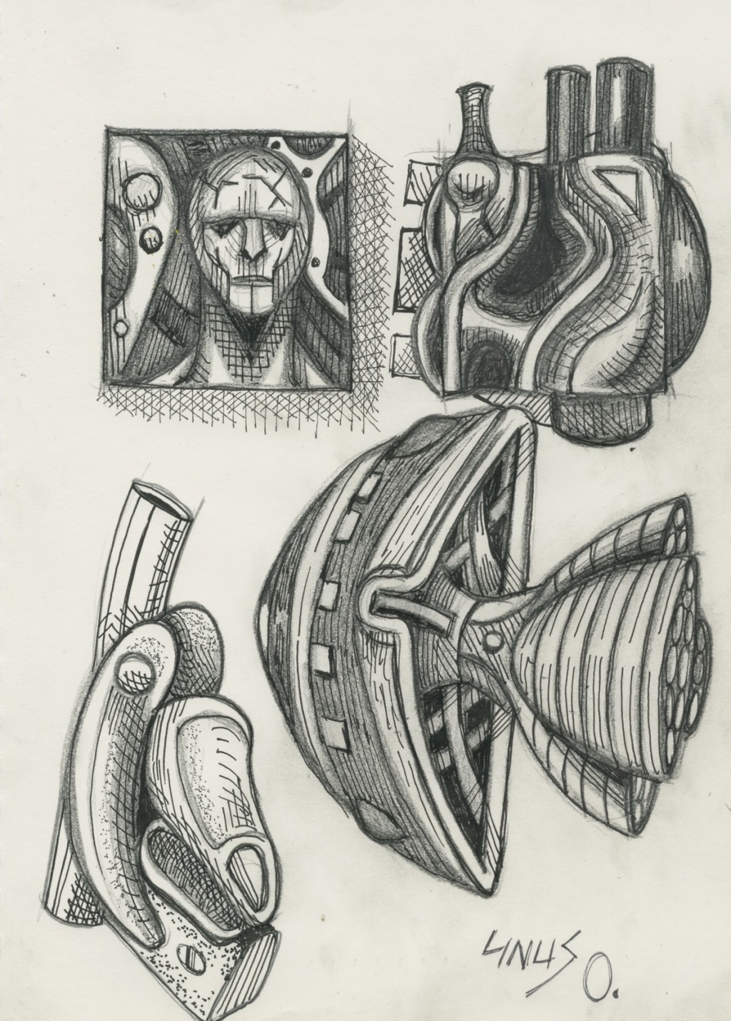 Four Inventions drawing by Linus Ogalsbee | Doodle Addicts