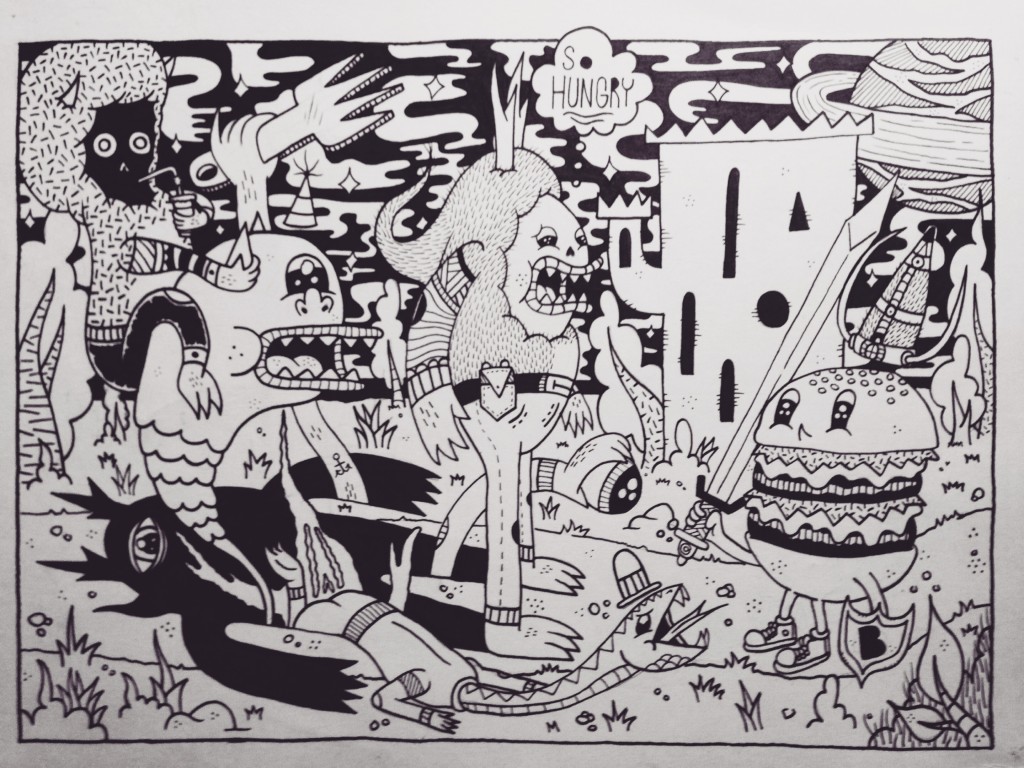 Burger Fight! drawing by FRENEMY | Doodle Addicts