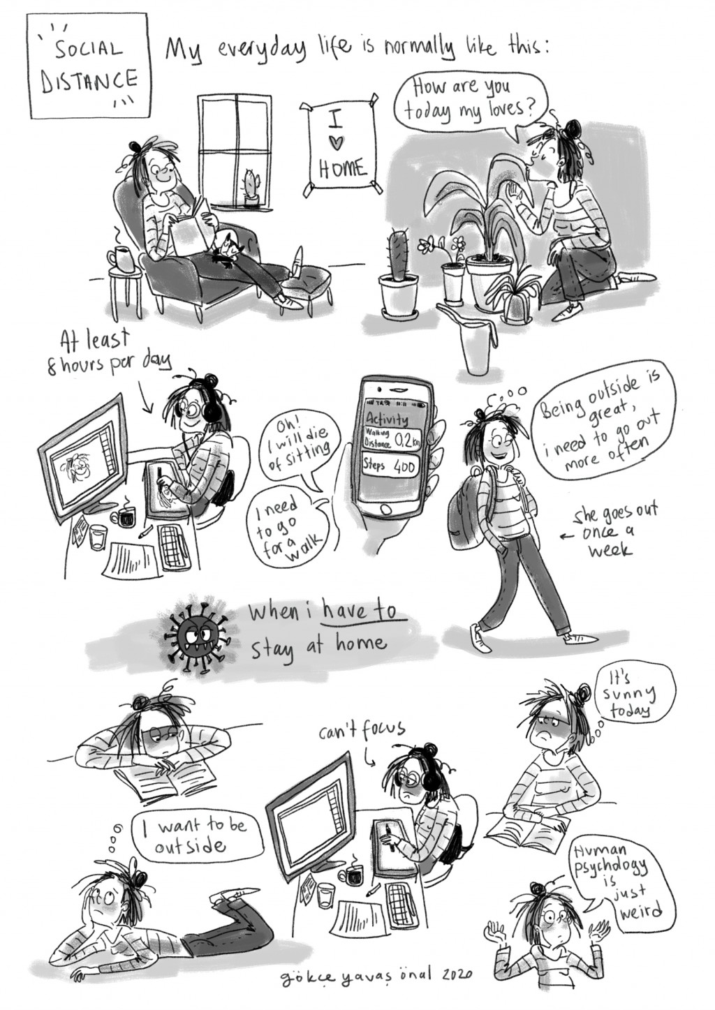 social distance drawing by Gökçe Yavaş Önal | Doodle Addicts