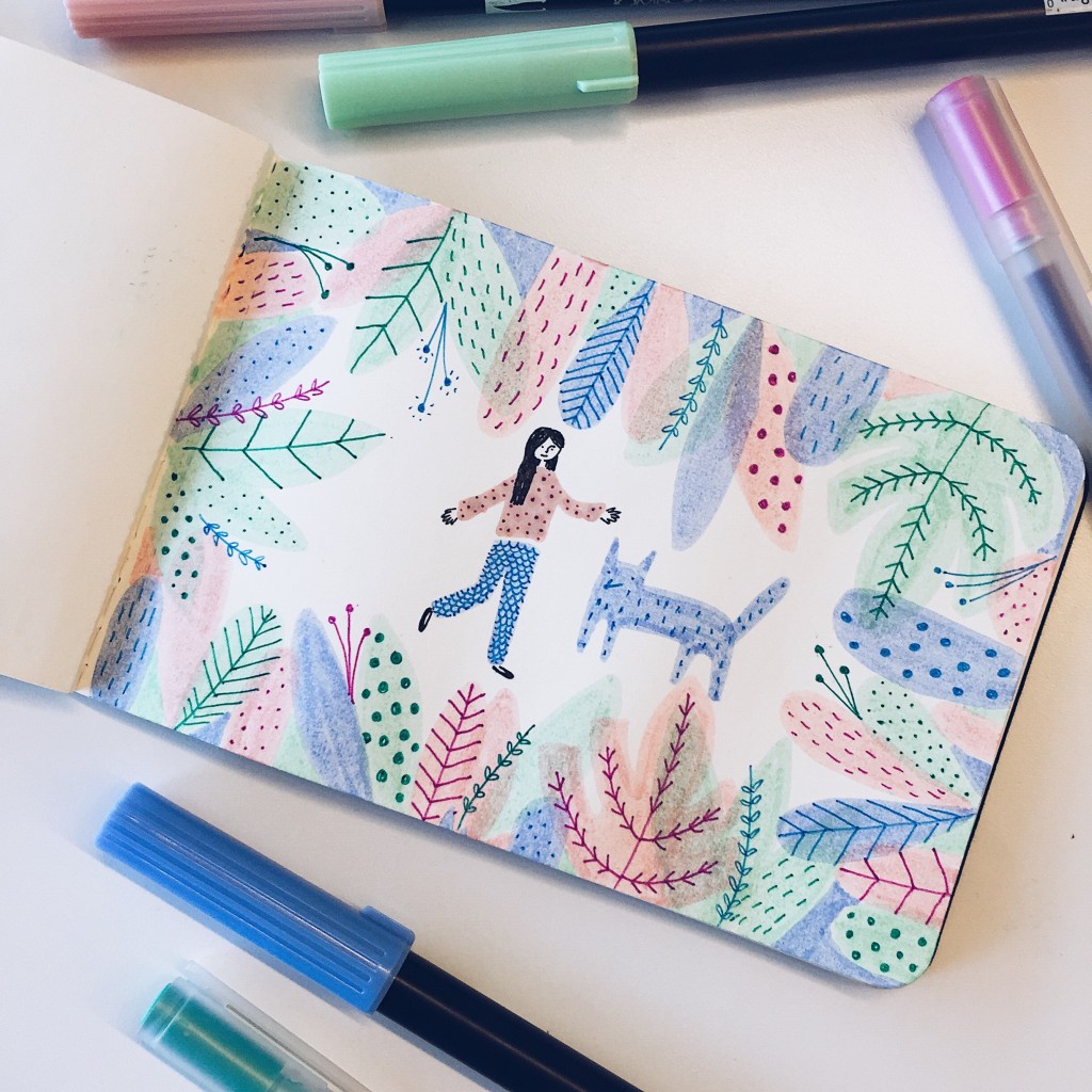 girls & dog drawing by Michelle Lasalvia | Doodle Addicts