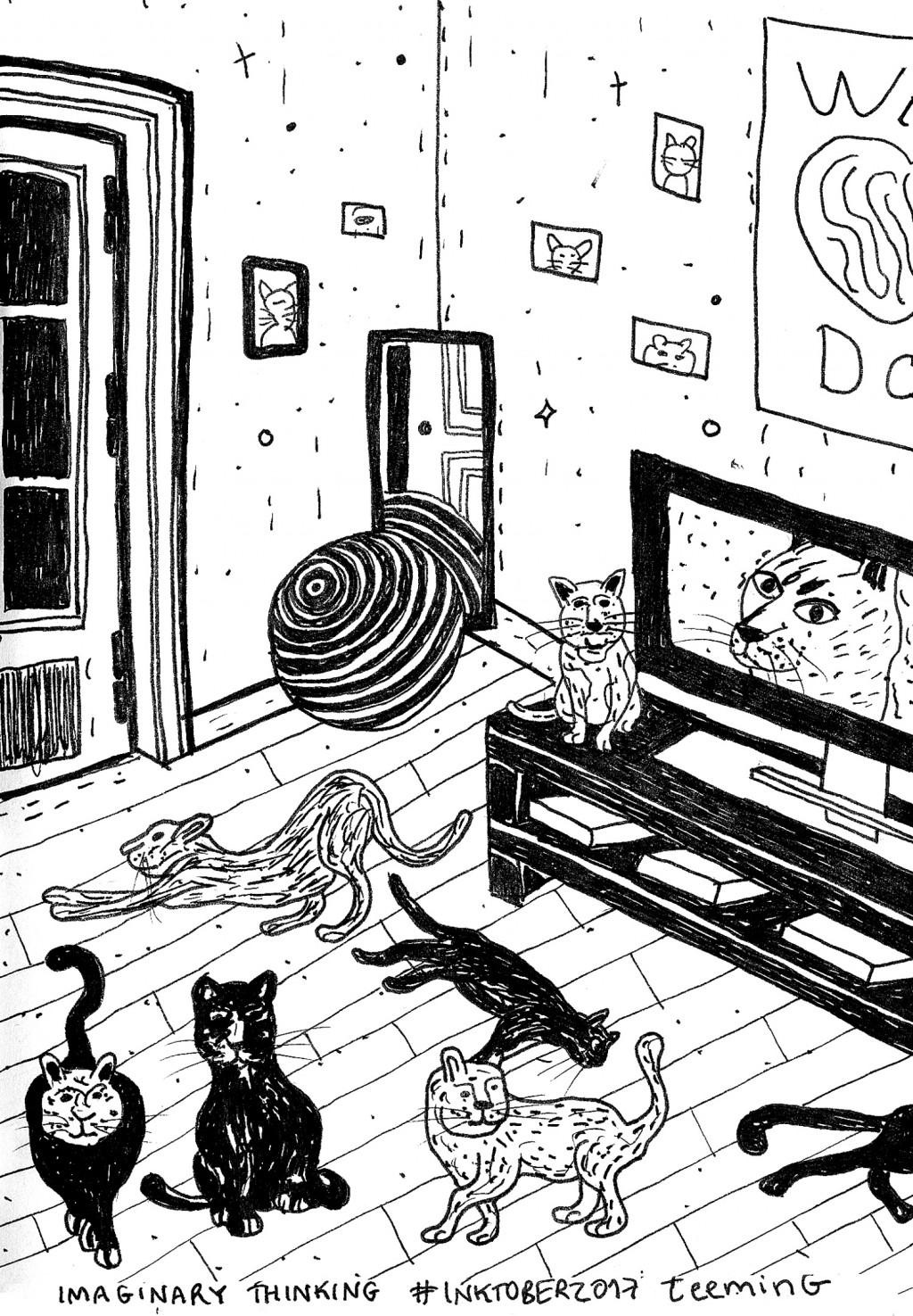 Teeming with cats drawing by Imaginary Thinking | Doodle Addicts
