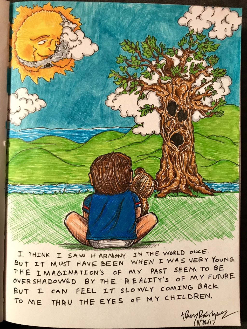 Contemplating drawing by Embracing nightmares | Doodle Addicts