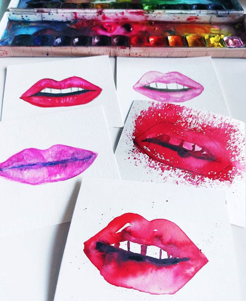 Watercolor Lips on Fire drawing by Volta Voloshin-Smith | Doodle Addicts
