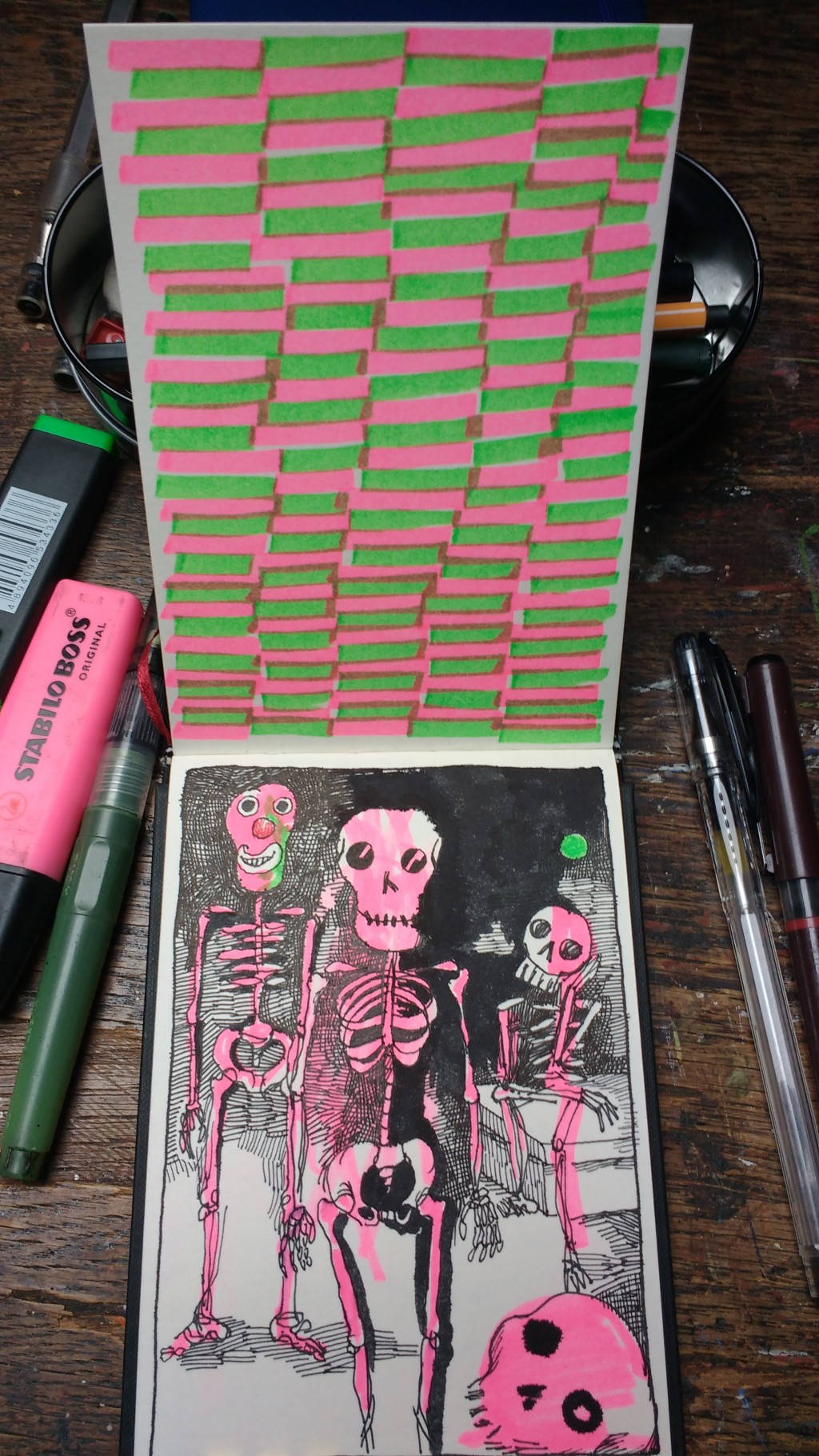 Pink skeletons drawing by Jan Wiejacki | Doodle Addicts